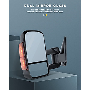 OCPTY Towing Mirrors Tow Mirrors Compatible with 2003-2006 for Chevy Silverado 1500/2500 HD/3500/Tahoe for GMC Sierra 1500/2500 HD/3500/Yukon XL with Black Turn Signal Power Heated Manual Folding