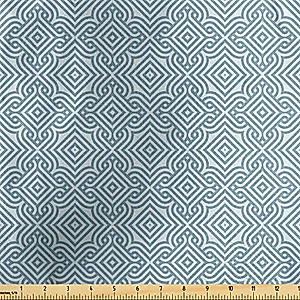 Lunarable Celtic Fabric by The Yard, Vintage Style Abstract Knot Pattern with Entangled Wavy Lines Motif, Decorative Satin Fabric for Home Textiles and Crafts, 2 Yards, Blue Grey and White