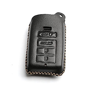 WFMJ Leather for Acura RDX RLX ILX MDX TLX Smart Remote 4 Buttons Key Case Holder Cover Fob Chain (Black)