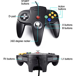 2 Pack Classic N64 Controller, miadore N64 Wired USB PC Game pad Joystick, N64 Bit USB Wired Game Stick Joy pad Controller for Windows PC MAC Linux Raspberry Pi 3 Sega Genesis (Clear Green/Black)