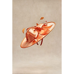 BABEYOND Derby Hats for Women - Fascinators Tea Party Hats Headband Wide Brim Fascinator Wedding Cocktail Flower Feathers Orange