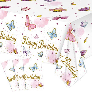 Tiamon 3 Pack Butterfly Tablecloth Birthday Party Decorations Plastic Waterproof Table Covers Rectangular Disposable Decor 108 x 54 Inch for Spring Summer Baby Shower Floral Supplies Favors
