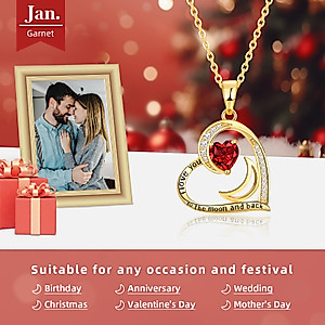 DFUNH Heart Necklace for Women Gold Necklace for Womens Birthstone Jewelry for Women Necklaces for Wife Girlfriend I Love You Necklaces(G-Jan-Garnet)