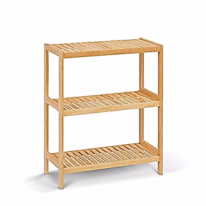 HLXZN 3 Tier Bamboo Shelf Storage Organizer Rack Toilet Utility Shelves Standing Shelf Units for Bathroom, Living Room, Kitchen