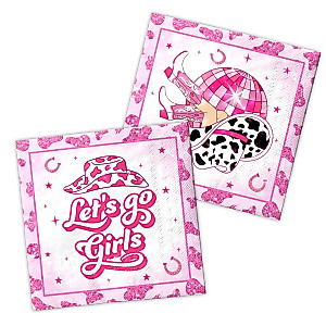 40Pcs Lets Go Girls Napkins-Cowgirl Bachelorette Party Decorations Hot Pink Paper Napkins Disco Lets Go Girls Themed Western Cowgirl Bridal Shower Party Supplies