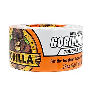 Gorilla Tough & Wide Duct Tape, 2.88" x 25 yd, White, (Pack of 1)