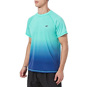 EZRUN Men's Swim Shirts Rash Guard Short Sleeve UPF 50+ UV Sun Protection SPF Shirt Quick Dry Swimming Fishing Water Beach T Shirts(Green Gradient,XL)
