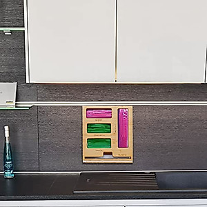 MillTu Ziplock Bag Storage Organizer for Kitchen Drawer, 5 in 1 Bamboo Food Storage Bag Organizer with Plastic Wrap Organizer, Compatible with Gallon, Quart, Sandwich, Snack Bag ＆ Kitchen Rolls