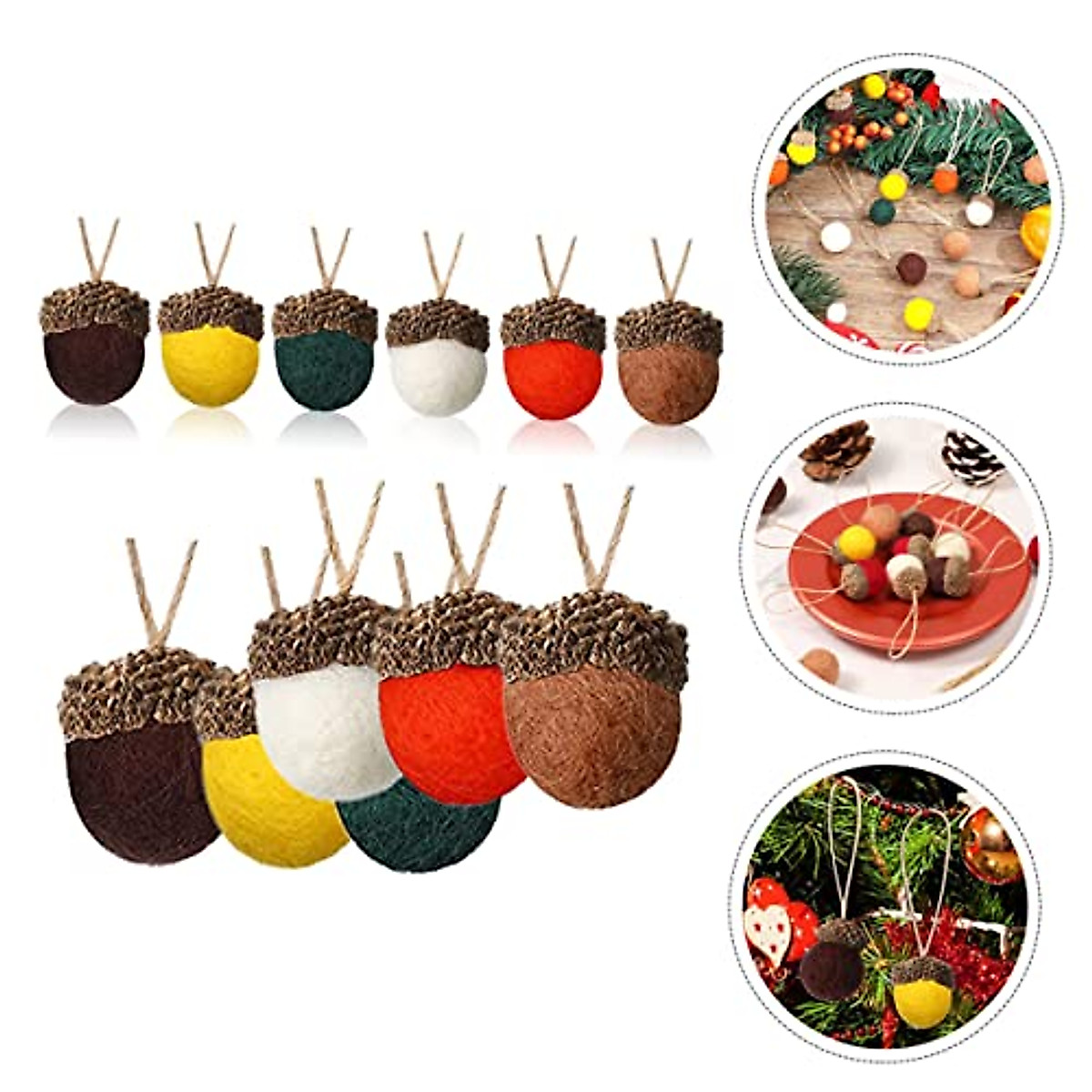 BCOATH 12pcs Pine Cone Pendant Christmas Decor Christmas Ornaments Mini Wreath Felt Acorn Pom Craft Acorn for Autumn Christmas Tree Acorn Miniature Acorns Wool Felt Pendants Plush Acorns