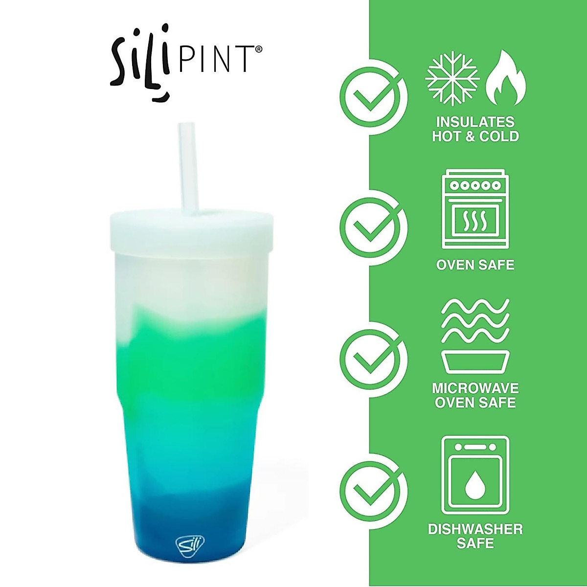 Silipint: Silicone 32oz Straw Tumbler: Mountain Air - Unbreakable, Flexible, Sustainable, Hot or Cold, Airtight Lid, Travel