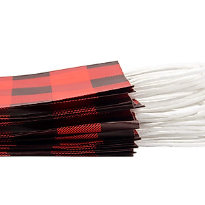 Iceyyyy 15Pieces Red and Black Buffalo Plaid Kraft Bags Paper Gift Bag with Handle for Valentine's Day, Mother's Day, Halloween, Thanksgiving, Christmas, Party, Wedding Gift