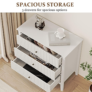 May in Color White 3 Drawer Dresser, Painted 30 Inch Tall Wood Nightstand with Storage, Wide Modern Chest of Drawers with Ball Bearing Slide for Bedroom Hallway Living Room Entryway Office
