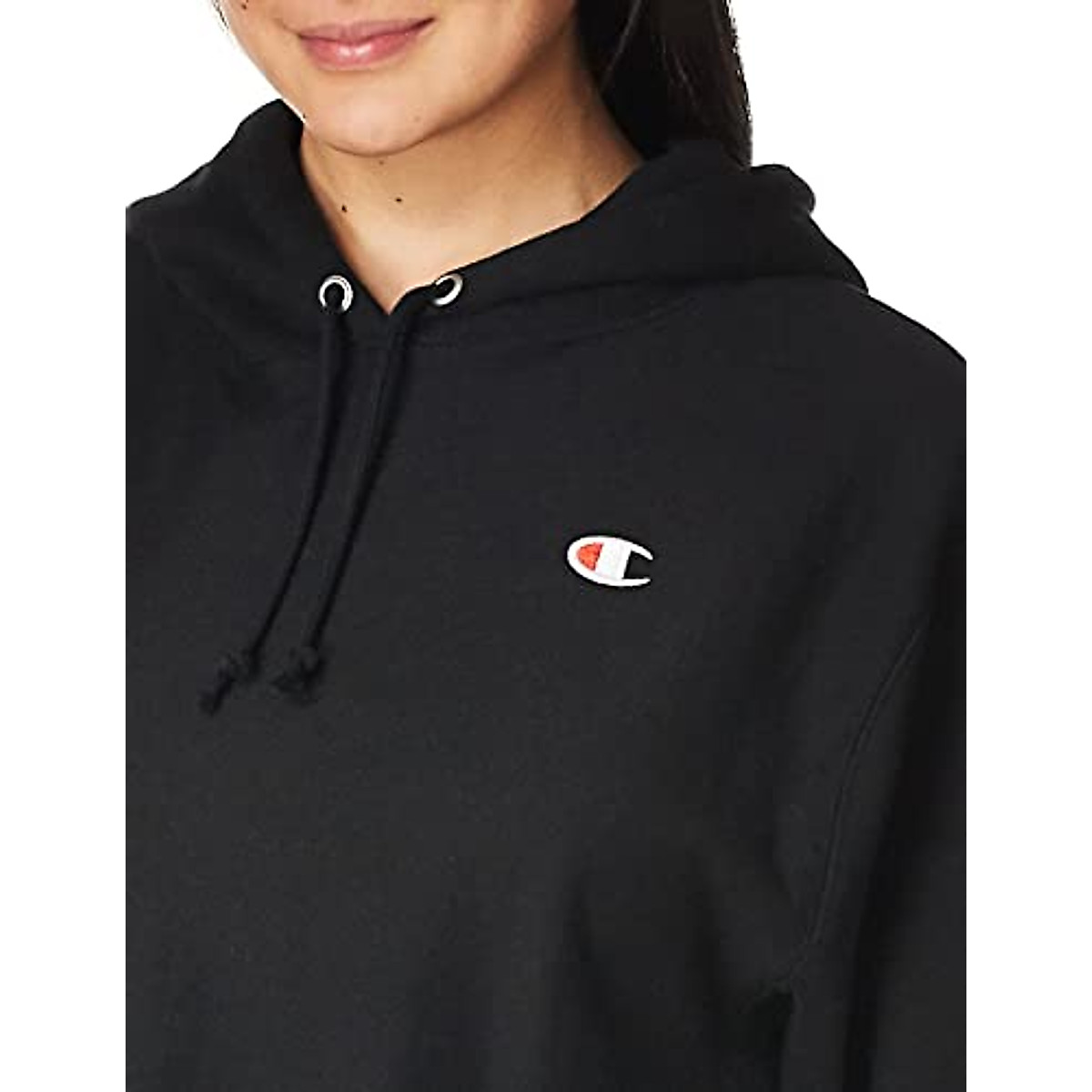 Champion womens Reverse Weave Cropped Cut-off Hoodie, Left Chest C Hooded Sweatshirt, Black-549302, X-Small US