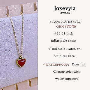 Joxevyia Carnelian Crystal Necklace Red Heart Raw Stone Healing Crystals Dainty Heart Gemstone Pendant Necklace Mother's Day Birthday Christmas Gift for Her