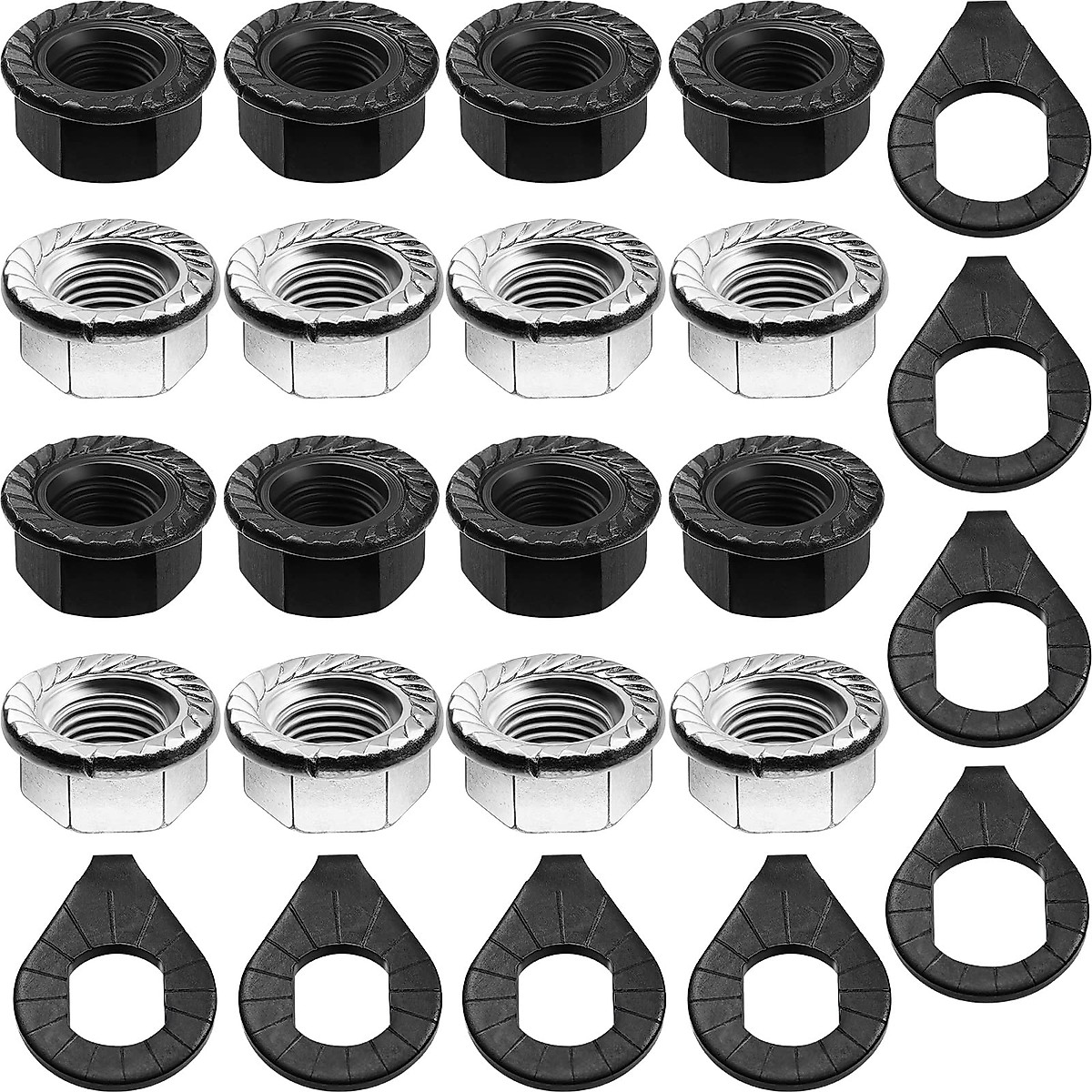 48 Pcs Bike Wheel Axle Nut and Safety Washer Kit 3 Sizes Bicycle Hub Flanged Hardware Nuts Steel Flange Axle Nut Wheel Retaining Bicycle Hook Hub Parts for Front and Rear Bike Wheel Mountain Road
