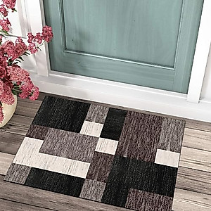 Runner Carpet for Hallway Non Slip Brown Black 4'x5' Patchwork Washable Home Decor Runners for Corridor Kitchen Living Room Hallway Bedroom Entryway Customizable, 1'3"-4' Width
