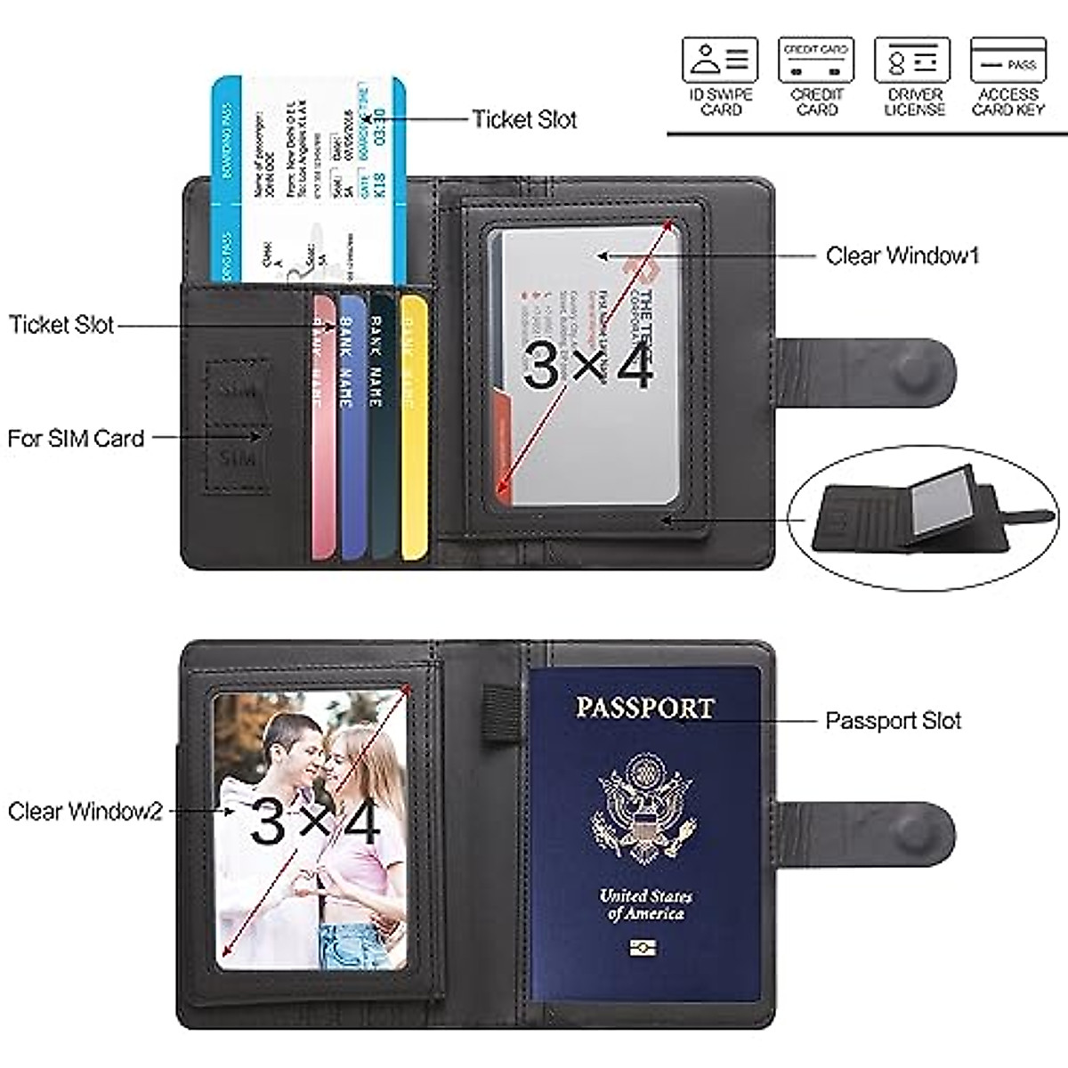 FACATH Premium Leather Passport Cover, RFID Blocking Travel Wallet for Men, Women & Family - Cruise Accessories (Black)