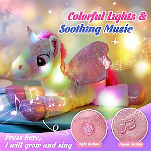 Glow Guards 18" Light up Musical Rainbow Unicorn Stuffed Animal,Glitter Sequins Unicorn Plush Toy,Children's Day Birthday Holiday Christmas Valentine's Day Gifts for Girls Toddlers