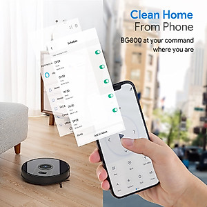 Bagotte BG800 Robot Vacuum Cleaner, Wi-Fi Connection Mapping, 2200Pa Suction, Alexa & App Control, Boundary Strips Included, Quiet, Self-Charging, Ideal for Pet Hair, Carpets, Hard Floor