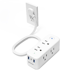 TROND Flat Extension Cord, 5ft Flat Plug Power Strip, 6 Wide Outlets and 3 USB Ports(1 USB C), 1440J Surge Protector, 3 Side Outlet Extender, Compact Desk Charging Station for Travel, Home, Office