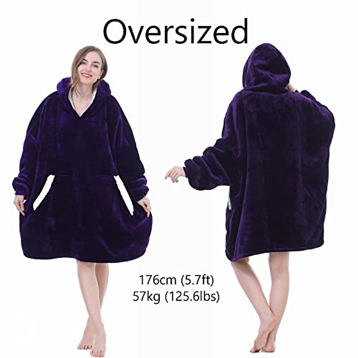 Kipswiza Oversized Wearable Blanket Sherpa Fleece Thick Warm Hoodie Blanket Big Hooded Sweatshirt Hoodie Blanket for Adults Women Girls Teenagers Teens Men Dark Purple