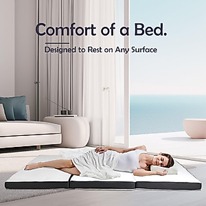 Folding Mattress, Tri-Fold Gel Memory Foam Mattress Portable Foldable Mattress with Washable Cover & Non-slip Bottom & Breathable Mesh Sides, Certipur-Us Certified, Fiberglass Free, (4 Inch, Queen)