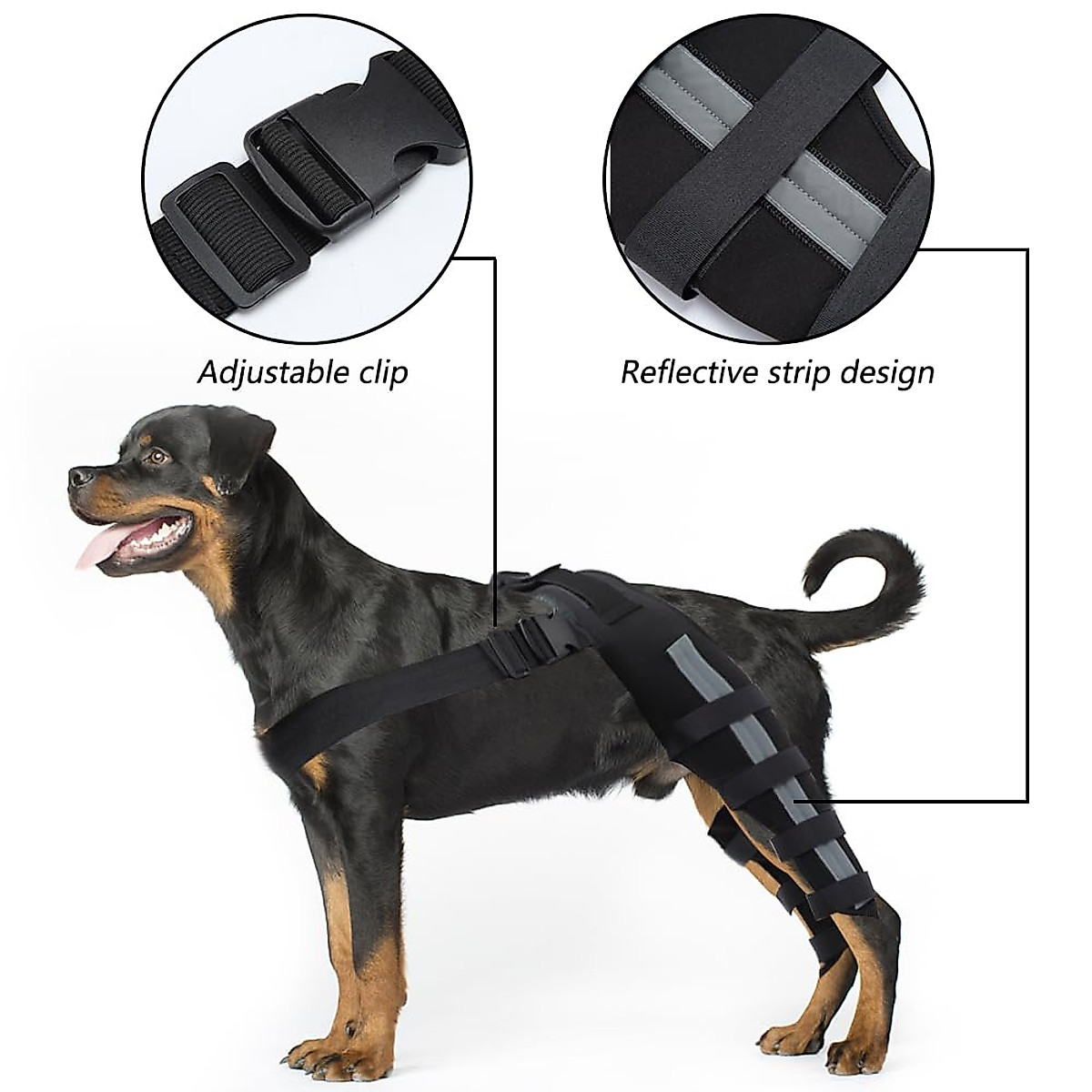 LKJYBG Pet Dog Knee Brace Adjustable Size Reflective Design Elastic Shoulder Strap Hind Legs Protective Cover HJ40 Hind Legs Black S