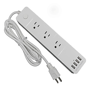 RIGO Power Strip Surge Protector, 3 Outlets, 4 USB Ports, Fireproof Material, UL Certified, 5.5ft Cord, On/Off Switch, White