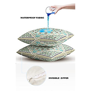 Outdoor Pillows Waterproof Pillow Covers Set of 2, Bohemian Mandala Tile Pattern Polyester Throw Pillow Covers Garden Cushion Case for Patio Funiture Sofa Decoration, 20x20inch, Boho