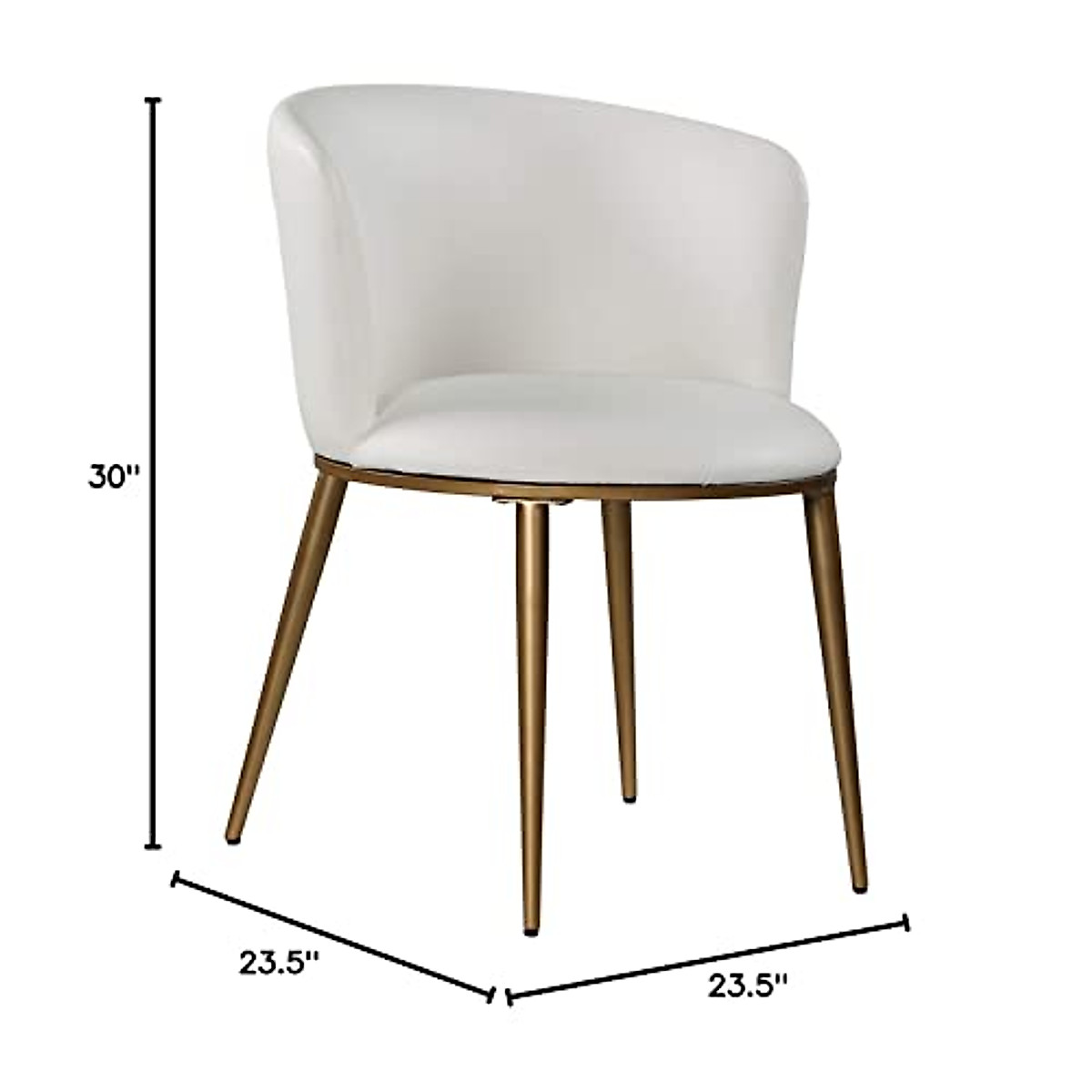Meridian Furniture Skylar Collection Modern | Contemporary Upholstered Dining Chair with Rounded Back and Sturdy Iron Legs, Set of 2, 23.5" W x 23.5" D x 30" H, White Faux Leather, Gold