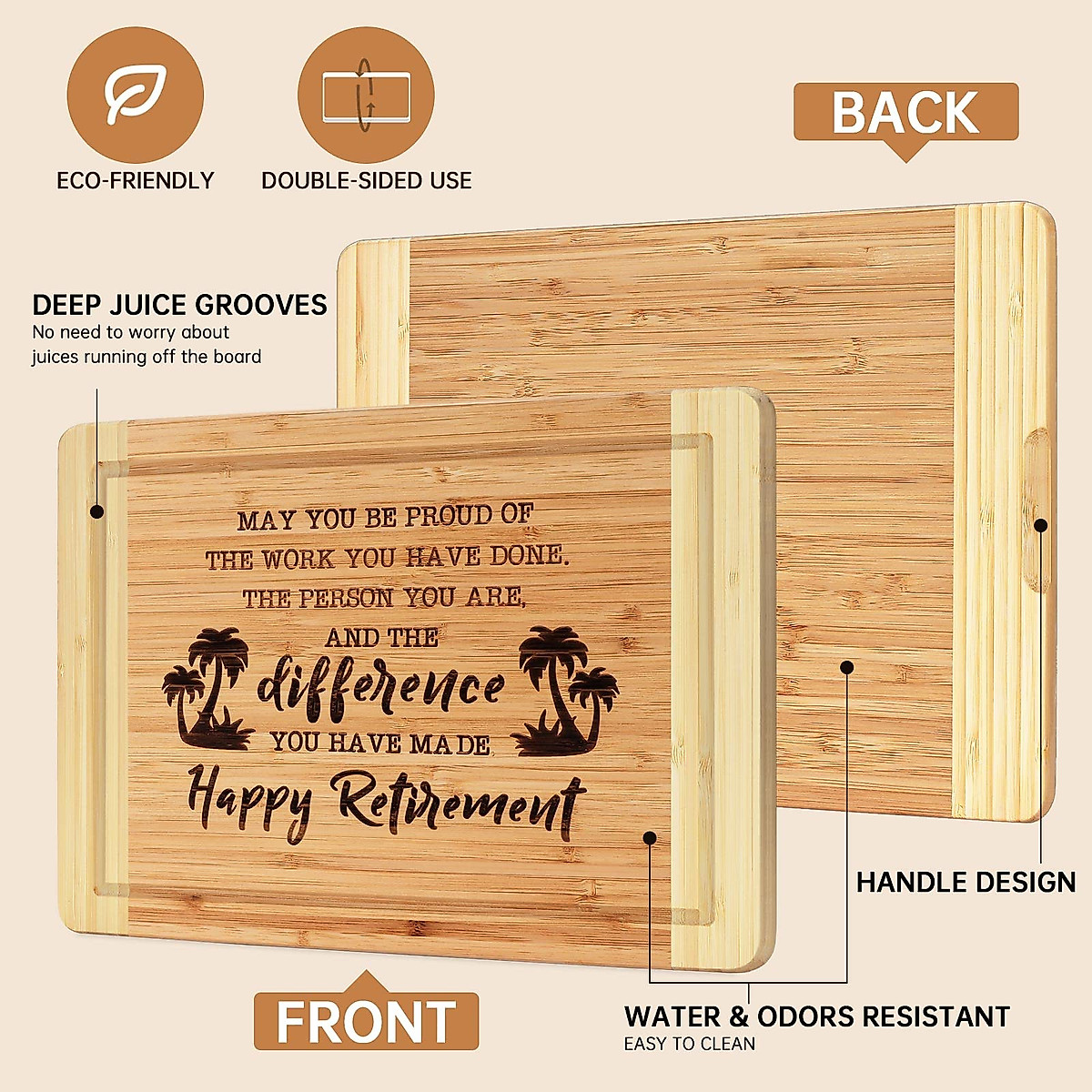 Retirement Gift for Women Men -Coworker Leaving Away Farewell Gifts -Happy Retirement Gift for Friend Family -The Difference You Have Made -Charcuterie Bamboo Board -Engraved Cutting Board Decor Gift