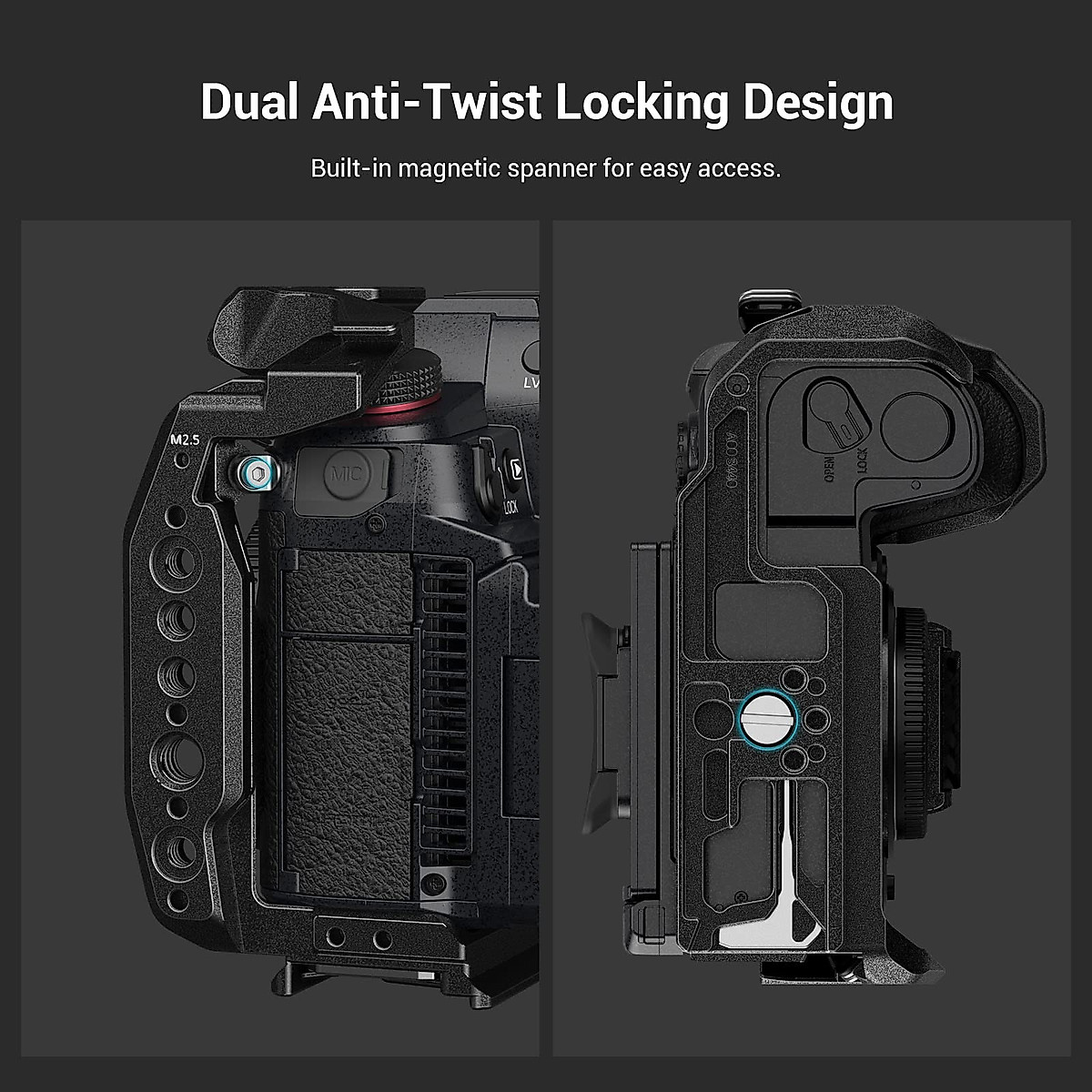 SmallRig GH6 Camera Cage for Panasonic LUMIX GH6, Streamlined Structure Camera Rig, Built-in NATO Rail & Cold Shoe Mount 3440