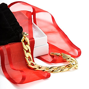 LIFETIME JEWELRY 11mm Flat Cuban Link Chain Bracelet for Men & Women 24k Gold Plated (Gold, 8 inches)