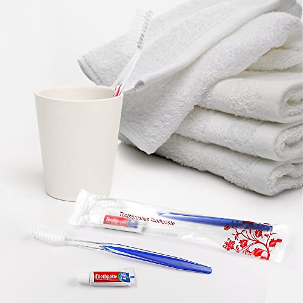Travel Toothbrushes Kit,50Pcs Travel Toothbrush Set Disposable Toothbrushes with Toothpaste for Nursing Home,Hotel,Charity(Individually Wrapped)