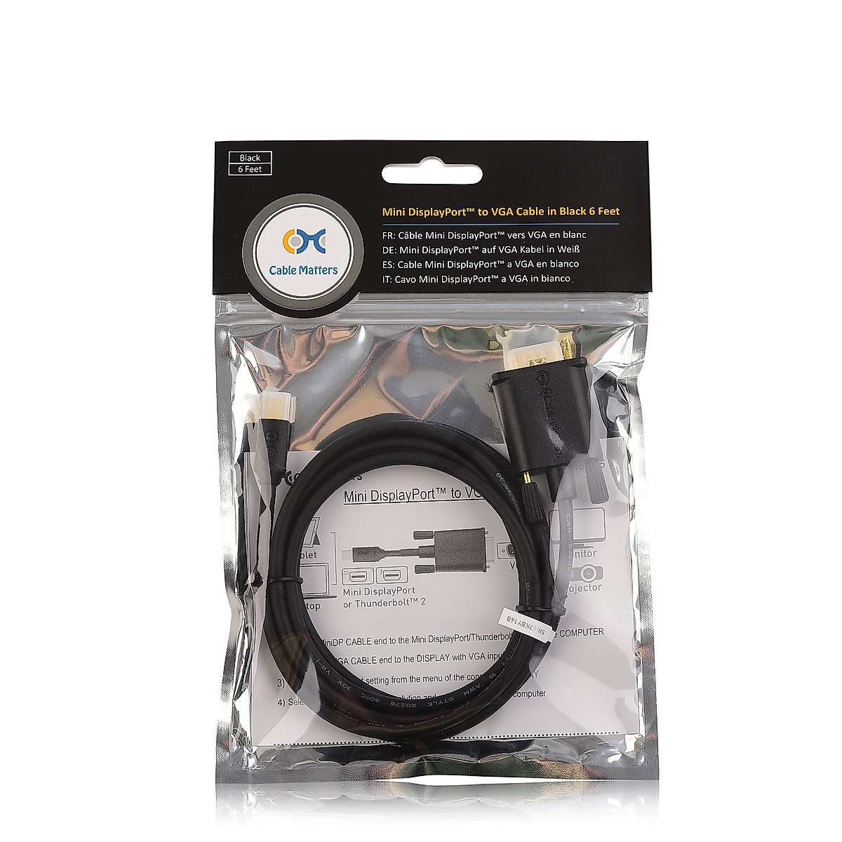 Cable Matters Mini DisplayPort to VGA Cable (Mini DP to VGA Cable) in Black 6 Feet - Thunderbolt and Thunderbolt 2 Port Compatible