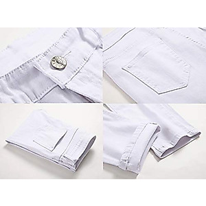 Kihatwin Boy's Skinny Ripped Jeans Slim Fit Distressed Zipper Pants with Holes White 12