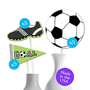 Big Dot of Happiness Goal - Soccer Party Decorations - Soccer Baby Shower or Birthday Party Centerpieces - Sports Party Centerpieces - Sport Decorations- Soccer Party Table Toppers - Set 15