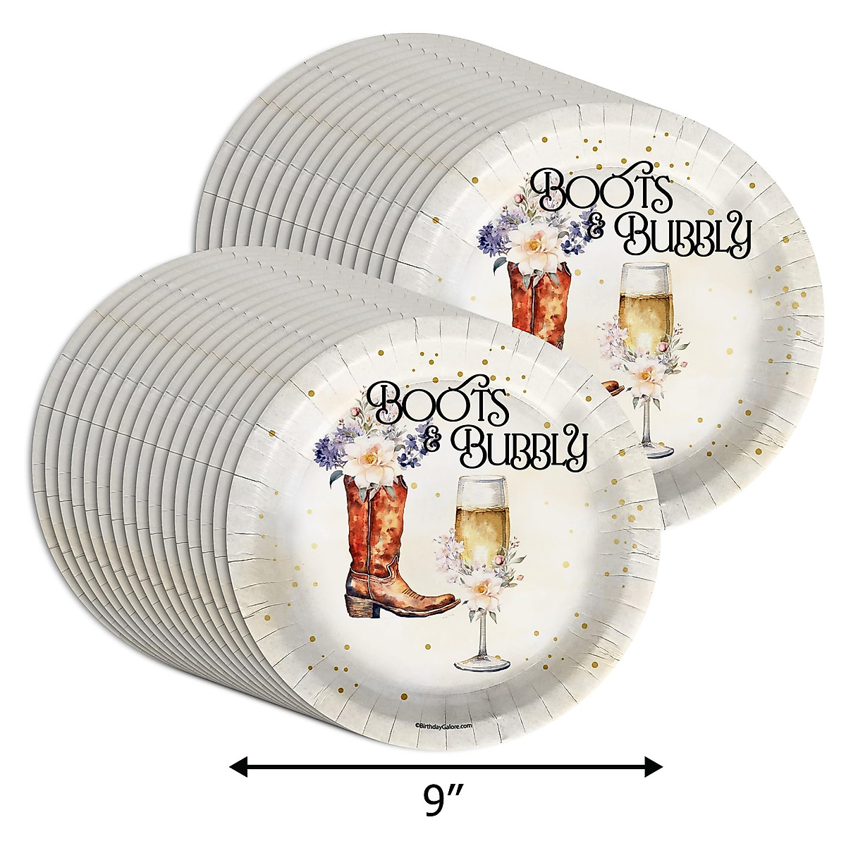 Birthday Galore Boots and Bubbly Bridal Shower Party Supplies Large 9" Paper Plates in Bulk 32 Piece
