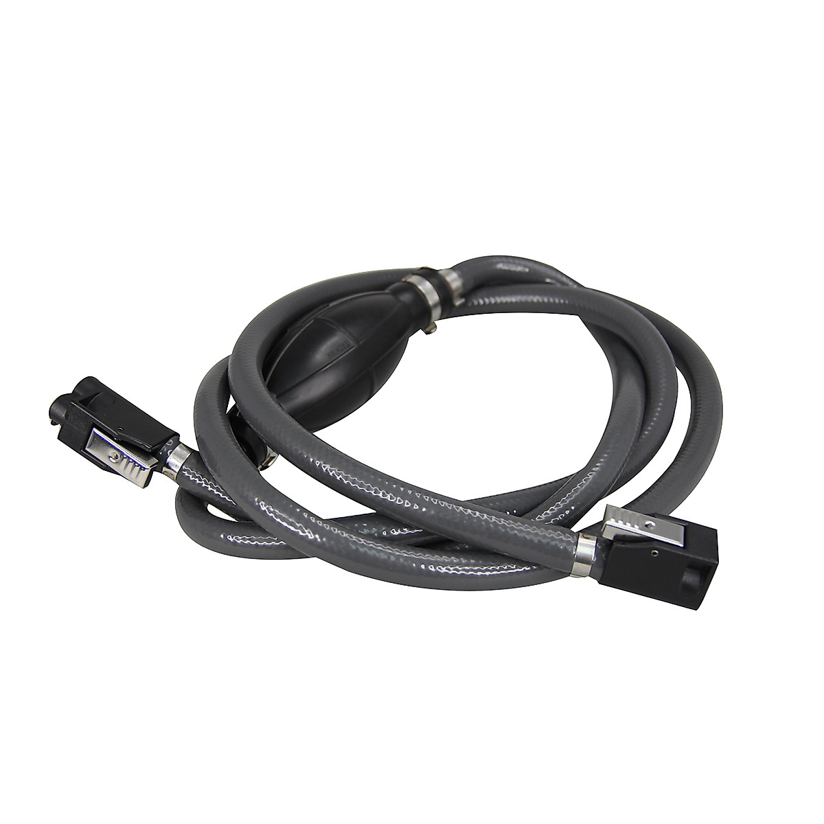 Pactrade Marine Grey Durable Fuel Line Assembly Hose Barbs Rubber Primer Bulb Lengthy 7 ft feet Resistant Material Cover Fuel Flow (3/8" Hose, Mercury Connectors)