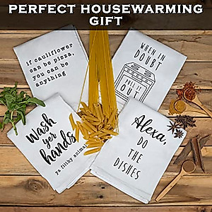MAINEVENT Funny Kitchen Towel 4 Pack 18x24 Inch, Set of 4 Cute Kitchen Towel, Funny Dish Towel Saying, Funny Housewarming Gift Funny Hand Towel Alexa Do The Dishes Kitchen Towel Cute Funny Dish Towel
