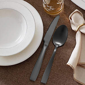 60-Piece Black Silverware Set for 12, HaWare Stainless Steel Flatware with Mellow and Full Square Handle, Cutlery Set for Home Kitchen, Include Fork Knife Spoon, Matte Finish, Dishwasher Safe