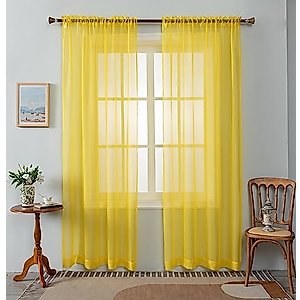 WPM Yellow Color Sheer Curtains 58" Wide x 84" Long 2 Panels Livingroom Window Treatment Rod Pocket Sheer Voile for Bedroom, Kitchen, Children Room Fully Stitched and Hemmed