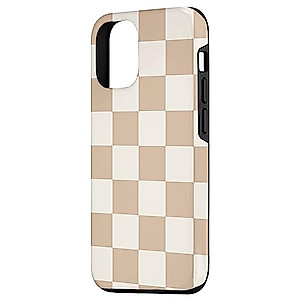 iPhone 14 Pro Light Beige Brown Checkered Aesthetic Big Tan Checkerboard Case