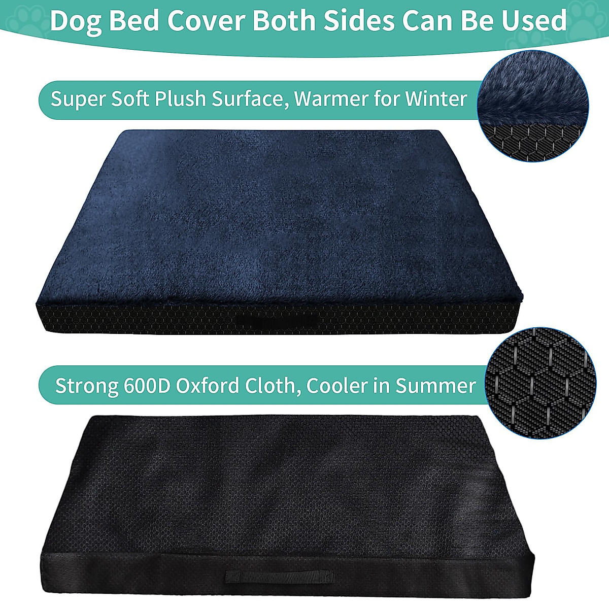 COSHNIBI Dog Bed Covers Replacement Washable,Waterproof Bed Covers Soft Plush Replacement with Zipper & Removable for Dog/Cat 30''Lx20''Wx4''H-Navy Blue