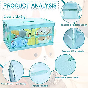 2Pcs Foldable Plastic Storage Box With Lid, DSVENROLY Upgrade Multifunction Transparent Collapsible Storage Bins, Stackable Clear Latch Storage Box with Handle, Folding Plastic Containers (Light Blue)