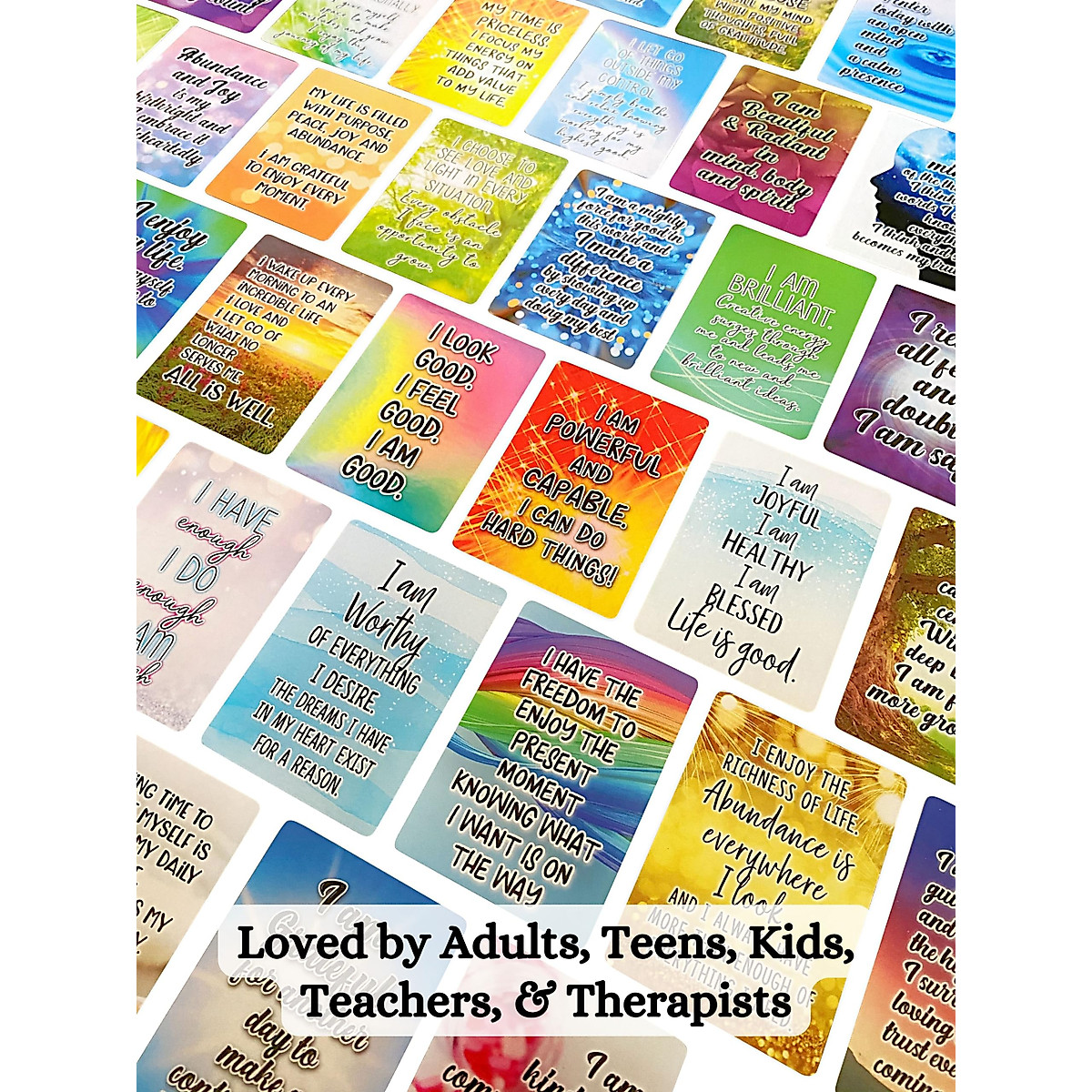 Positive Affirmation Cards - 54 Affirmations, 150+ Inspirational Questions - Beautifully designed with Storage Case, Daily Self Care Kit & Mindfulness Gift for Kids, Teens, Men & Women