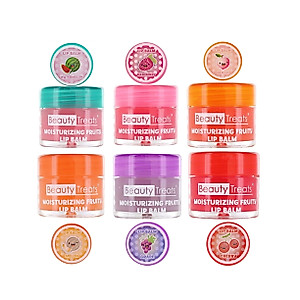 DEALPLUSDEAL Beauty Treats Moisturizing Fruity Lip Balm 6 Pcs Set Fruit Flavors Hydrating with Vitamin E Lip Care Fruity lipblams 6