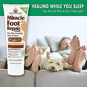 Miracle Foot Repair Cream (8 oz) Repairs Dry Cracked Heels and Feet, 60% Pure UltraAloe Moisturizes, Softens, and Repairs