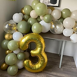 Dusty Sage Green Blue Balloons, 60 PCS Olive Green Slate Blue Beige Balloons with Metallic Gold Confetti Balloons, 12 Inch Latex Balloon Set for Boho Birthday Wedding Bridal Shower Party Decorations