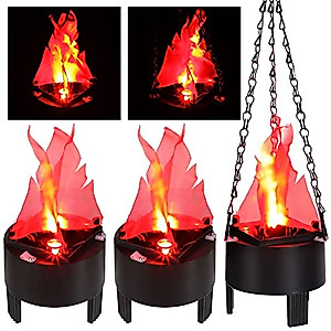 Macarrie 3 Pcs LED Fake Fire Flame Hanging Lamp Decoration 110v 3D Artificial Flickering Flame Campfire Realistic Flame Hanging Cauldron Light Decor for Halloween Christmas Party Festival Night Clubs